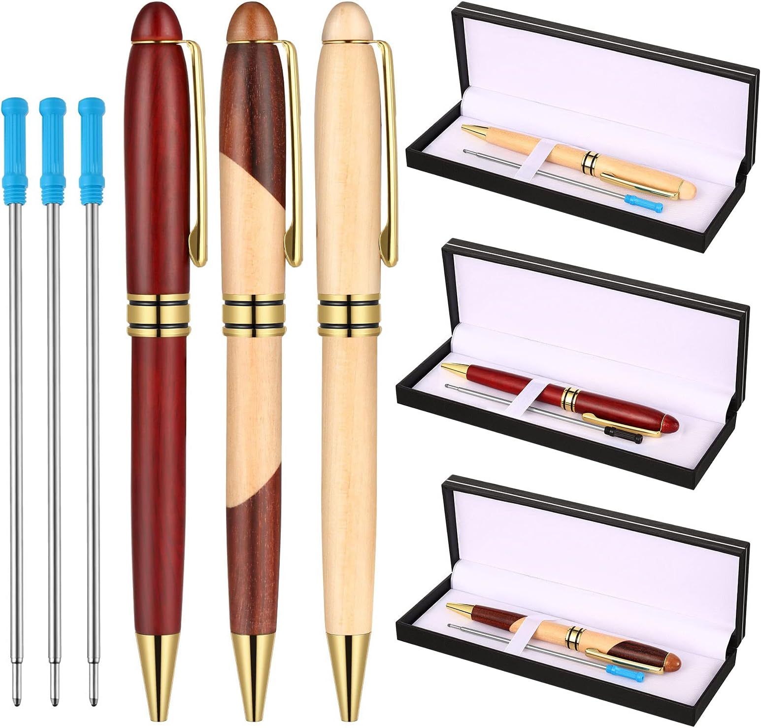 Amazon.com : Gueevin 9 Pieces Wooden Ballpoint Pens Rosewood White Wood ...