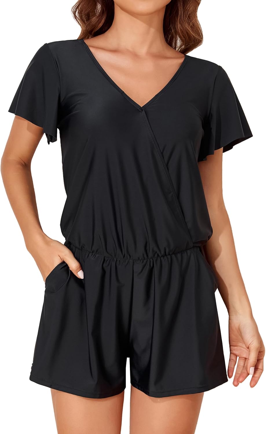 Amazon.com: Smismivo Swim Romper with Built in Bra and Pockets One ...