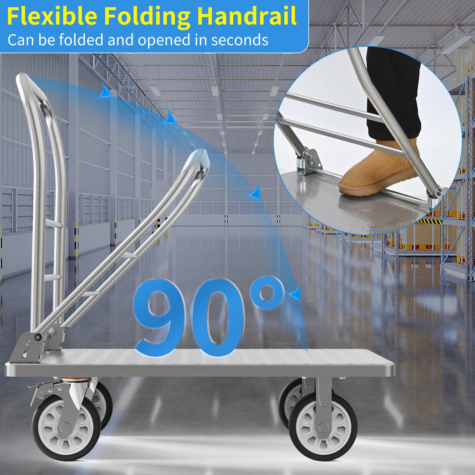 Flatbed Dolly Carts with Wheels, Folding Heavy Duty Platform Truck,Hand ...