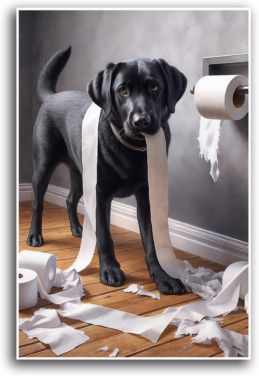 Amazon.com: XWNLTEPK Black Labrador Bathroom Print Funny Labrador ...