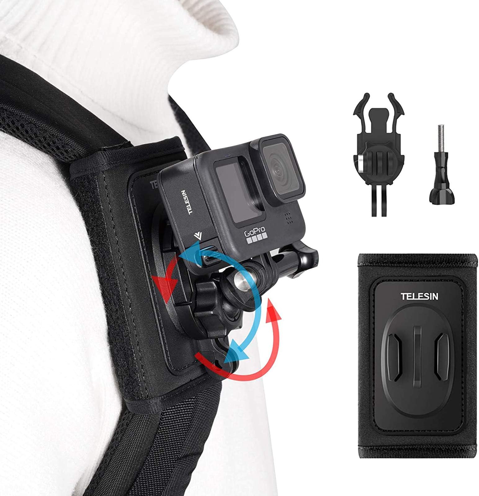 TELESIN Backpack Shoulder Strap Mount for GoPro Hero 11, 10, 9, 8, 7, 6 ...