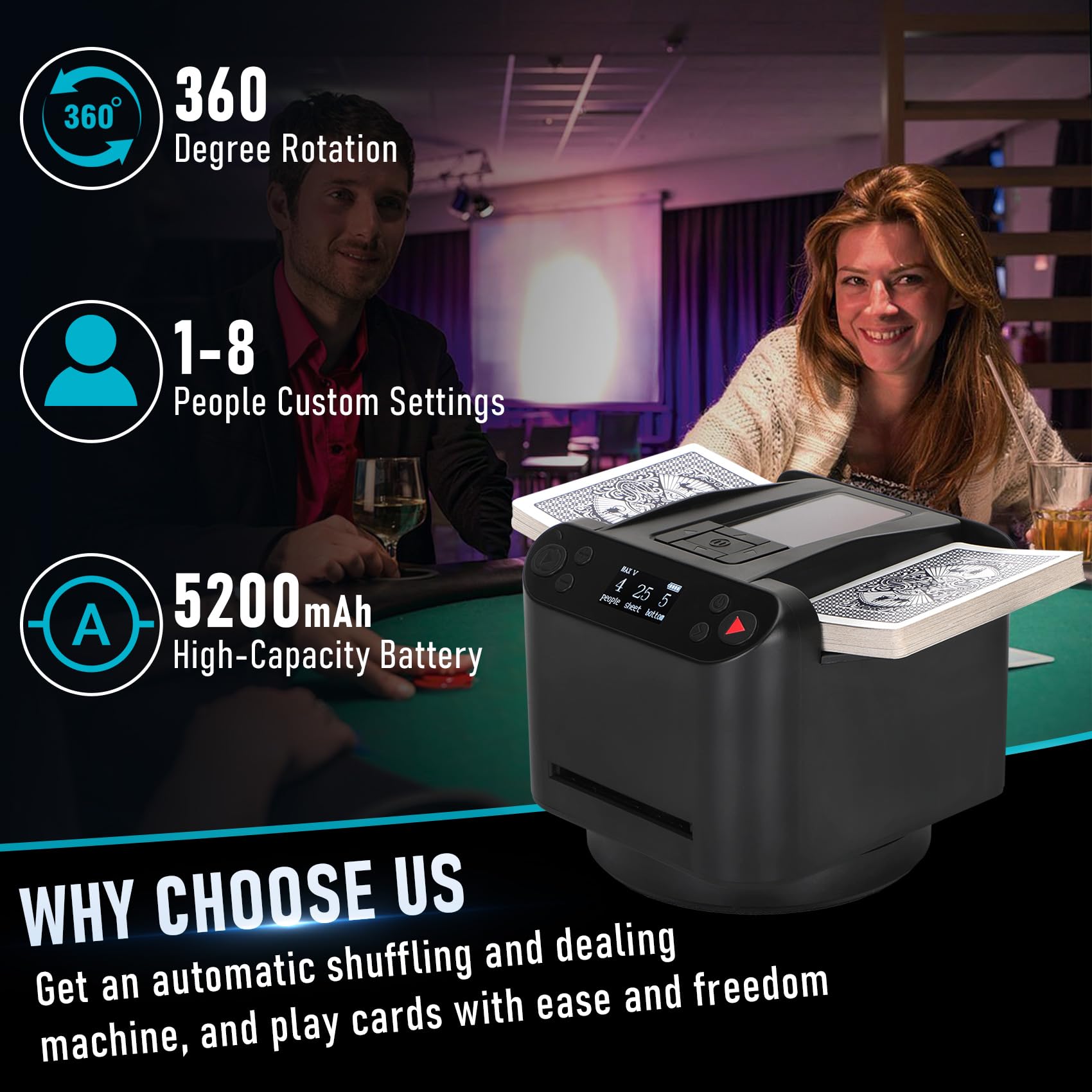 Automatic Card Shuffler and Dealer 2-in-1,360Â°Rotating 2 Decks Card ...