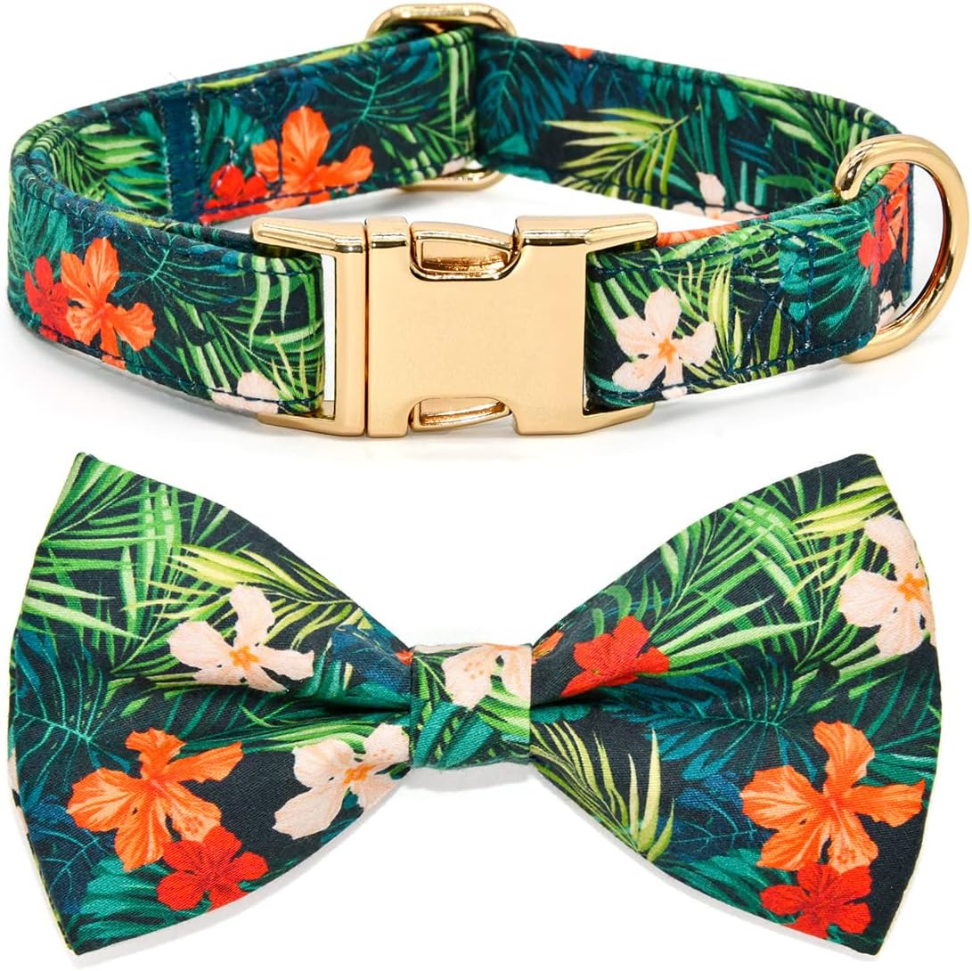Amazon.com : Summer Dog Collars with Bow Tie, Floral Tropical Leaf ...