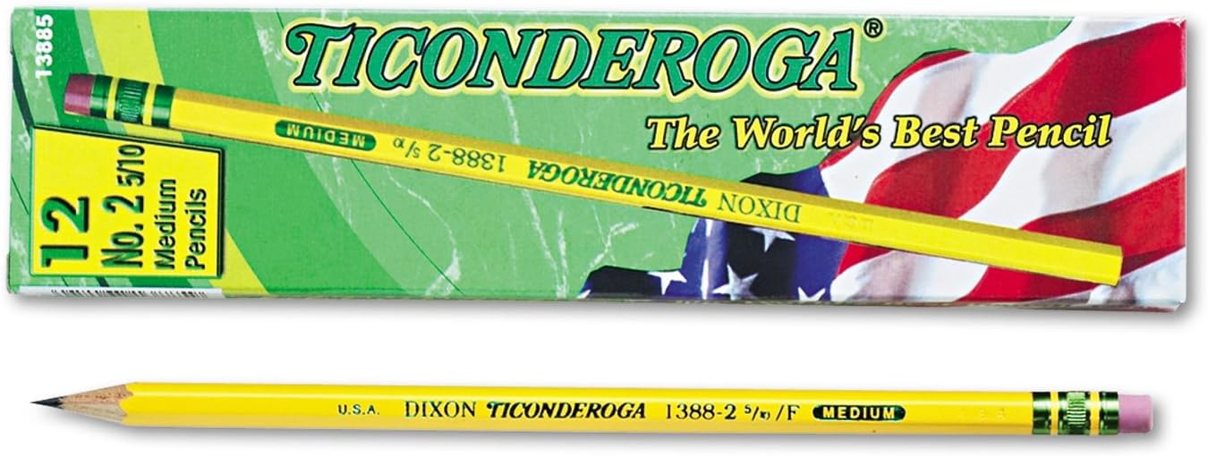 Amazon.com : Ticonderoga 13885 Woodcase Pencil, F #2.5, Yellow, Dozen ...