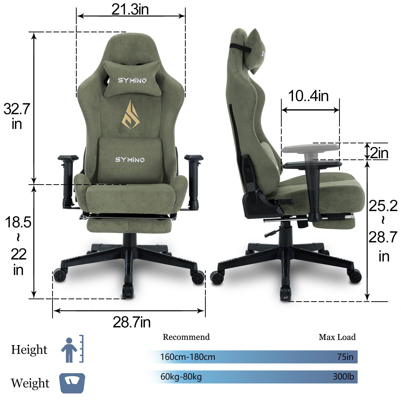 symino Gaming Chair Alcantara (Green)