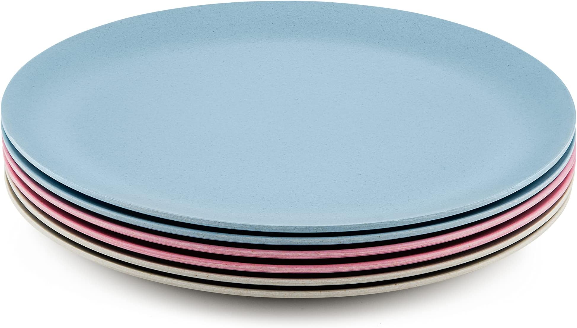 Amazon.com: 1 Click Bamboo Kids Plates, (4 Color Set), Stackable ...