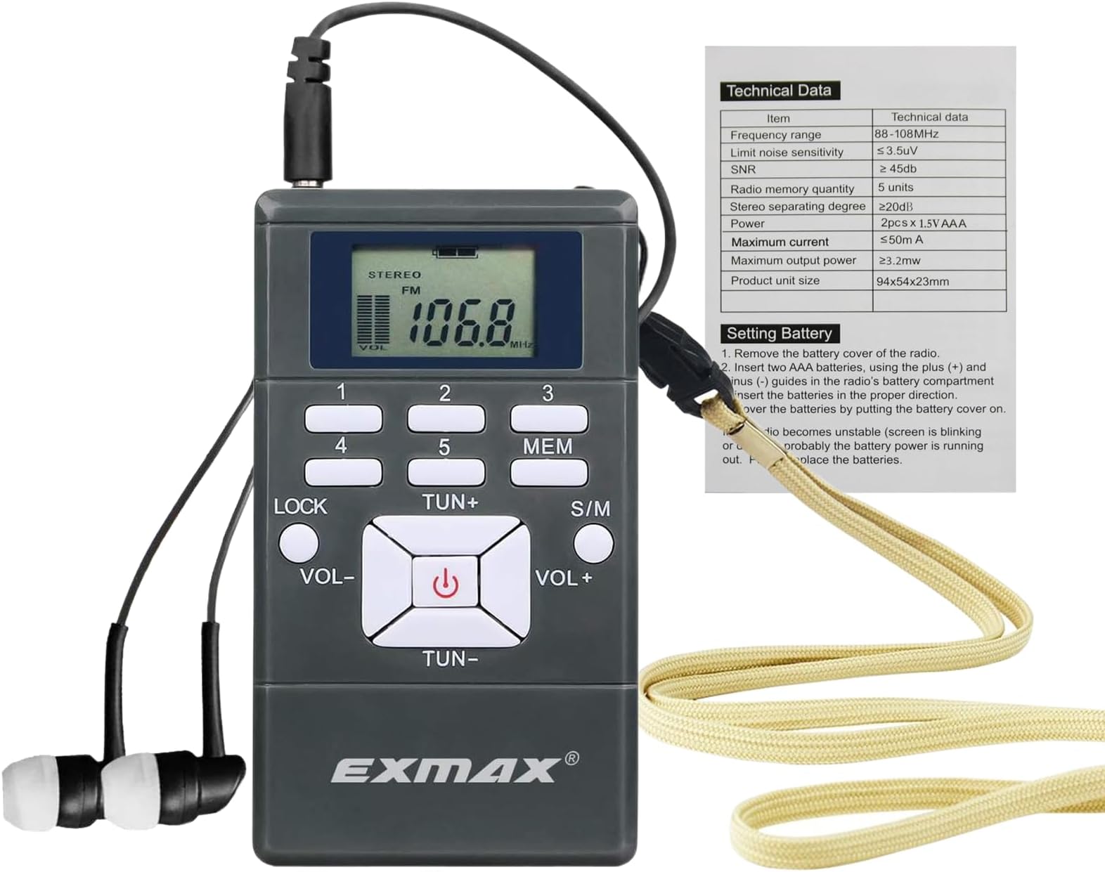 Amazon.com: EXMAX E108 Wireless Stereo FM Radio Receiver - Portable ...