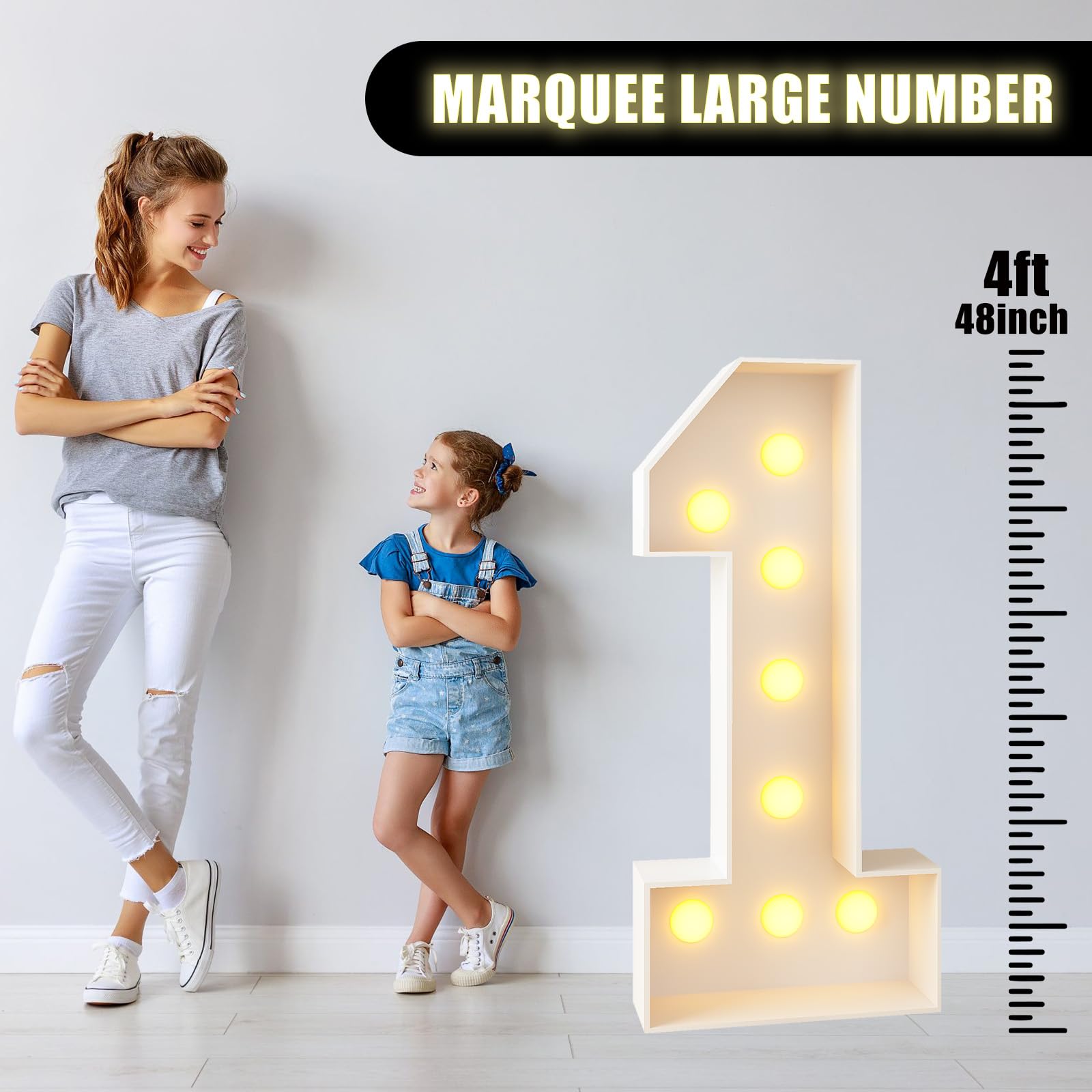 Snapklik.com : Paeyeq 4FT Marquee 1 Numbers, White Light Up Numbers For ...
