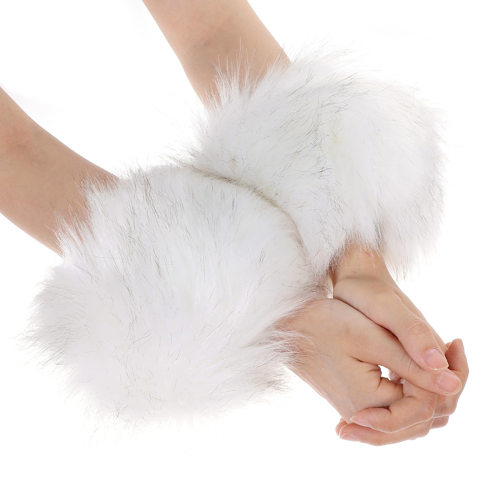 Faux Fur Wrist Cuffs Arm Leg Warmers Winter Boot Cuffs Warm Band Ring ...