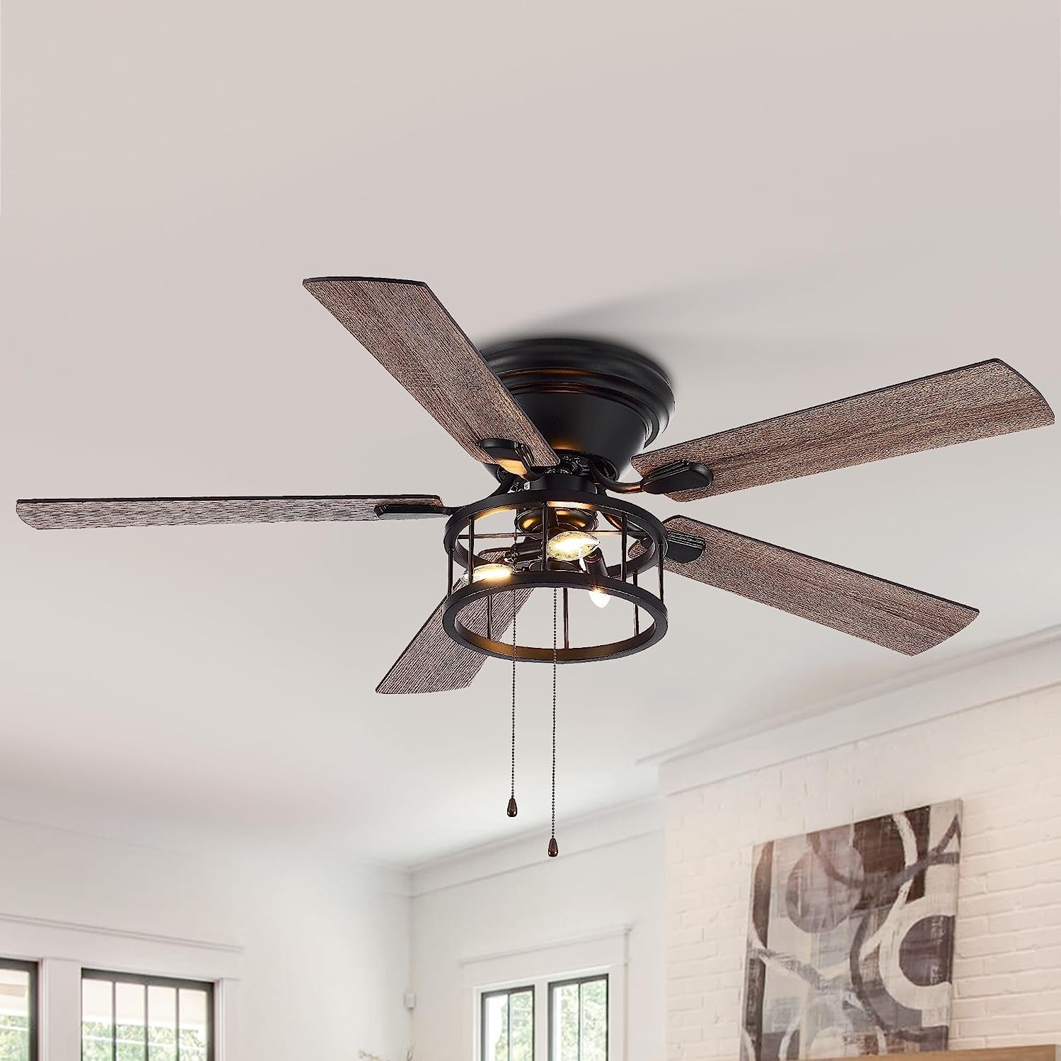Amazon.com: Breezary 52 inch Flush Mount Ceiling Fan with Light Pull ...
