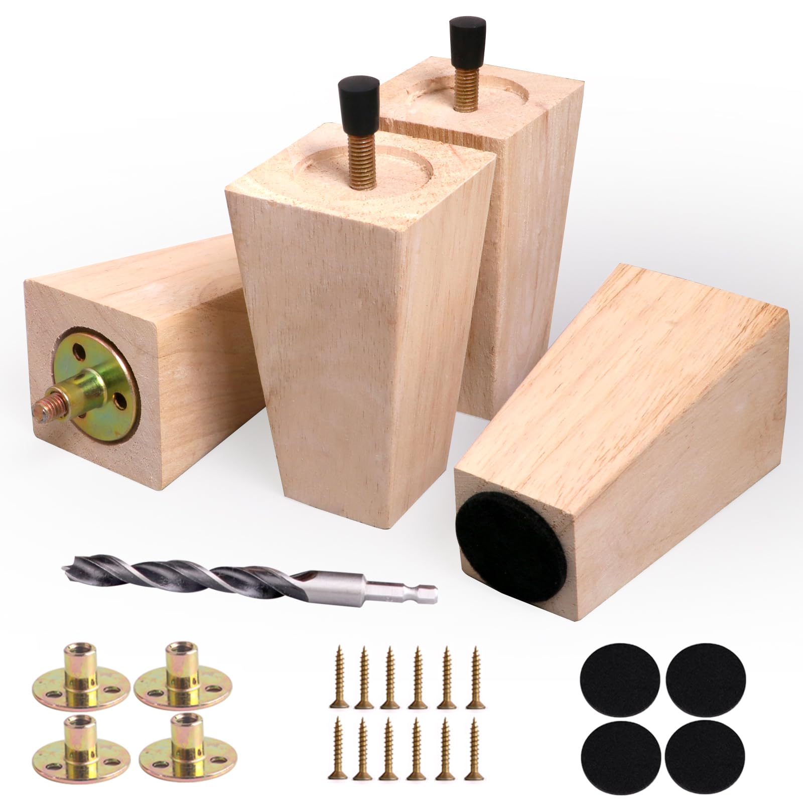 Amazon.com: Xlroaafs 4 inch Unfinished Square Wood Furniture Legs,DIY ...
