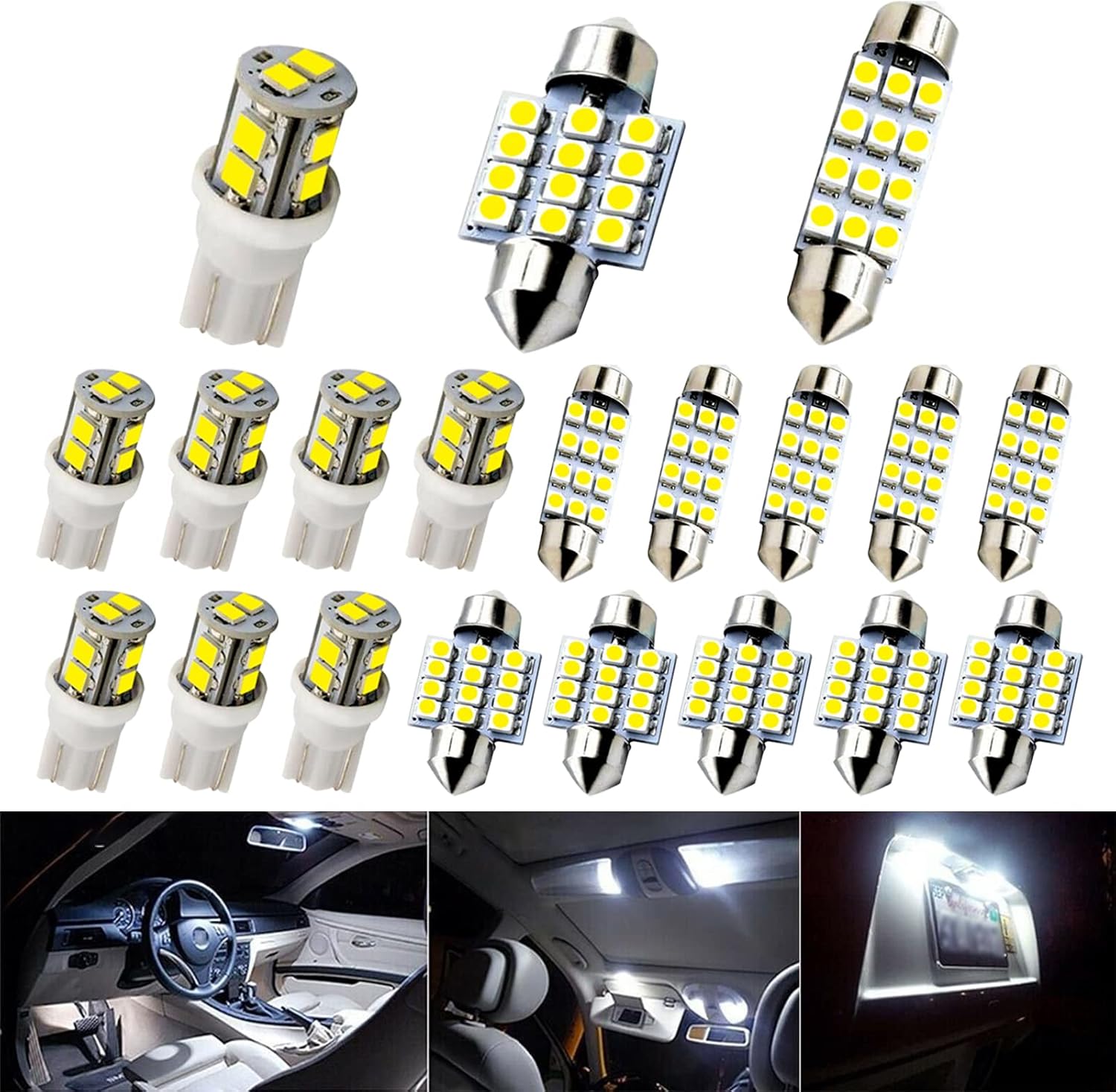 Amazon.com: Gseigvee 20 PCS Car LED Bulb Kit Set, T10 31 mm 42 mm Festoon Bulbs, LED Replacement ...