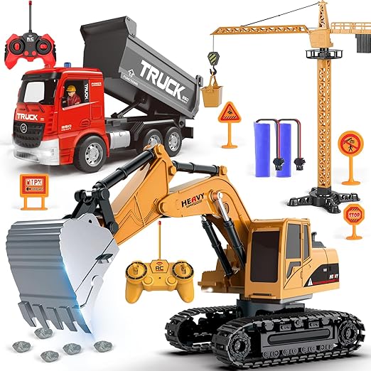 Amazon.com: Leopmase Remote Control Excavator and Dump Truck Toy Set ...