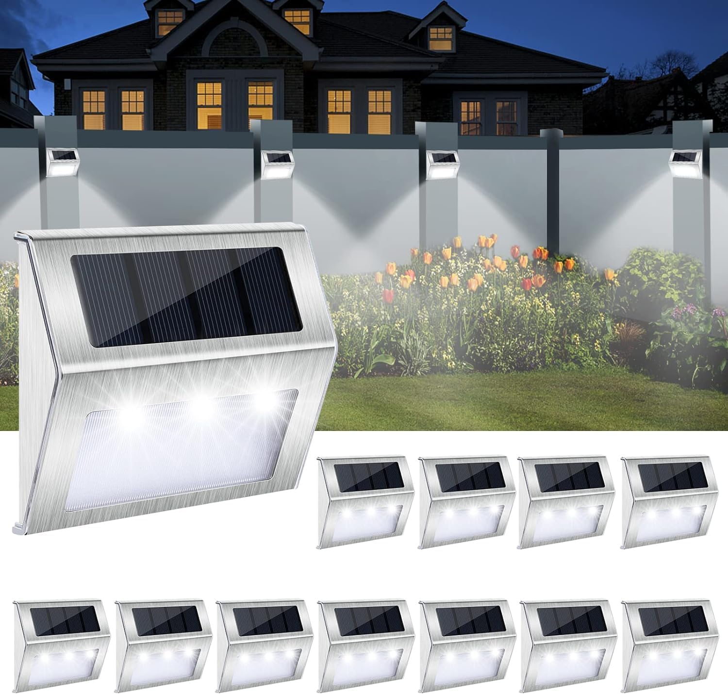 Fohil 12 Pack Solar Step Lights Stainless Steel Solar Stair Lights ...