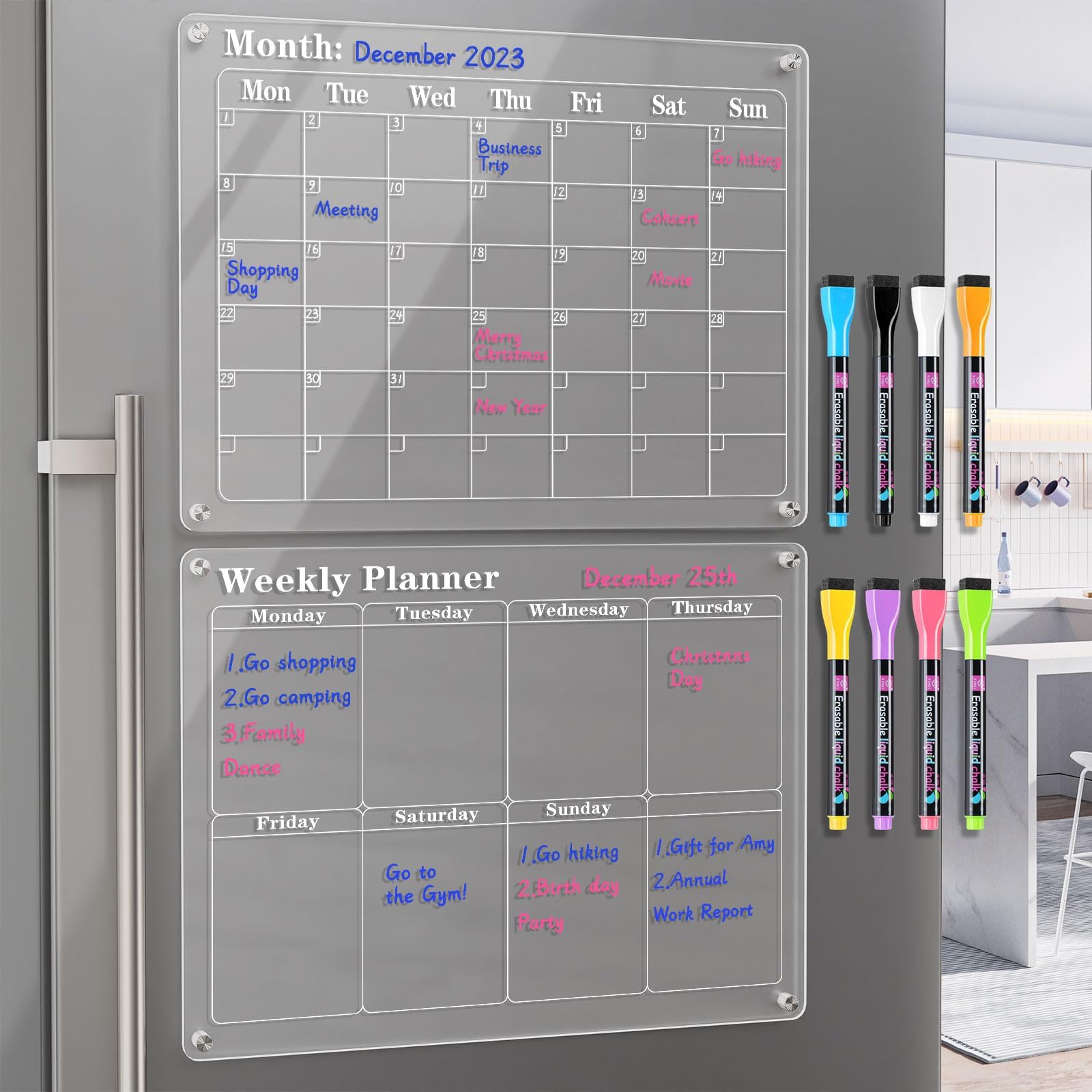 Langaelex Lot de 2 Calendriers Magnétiques Frigo 40x30cm Tableau ...