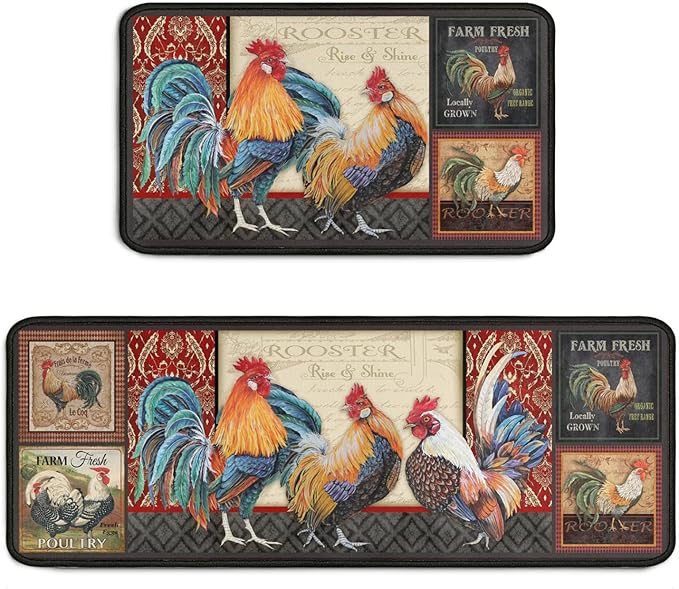 Amazon.com: BOOWEATS Rooster Kitchen Rug 2 Piece Set, Farmhouse Chicken ...
