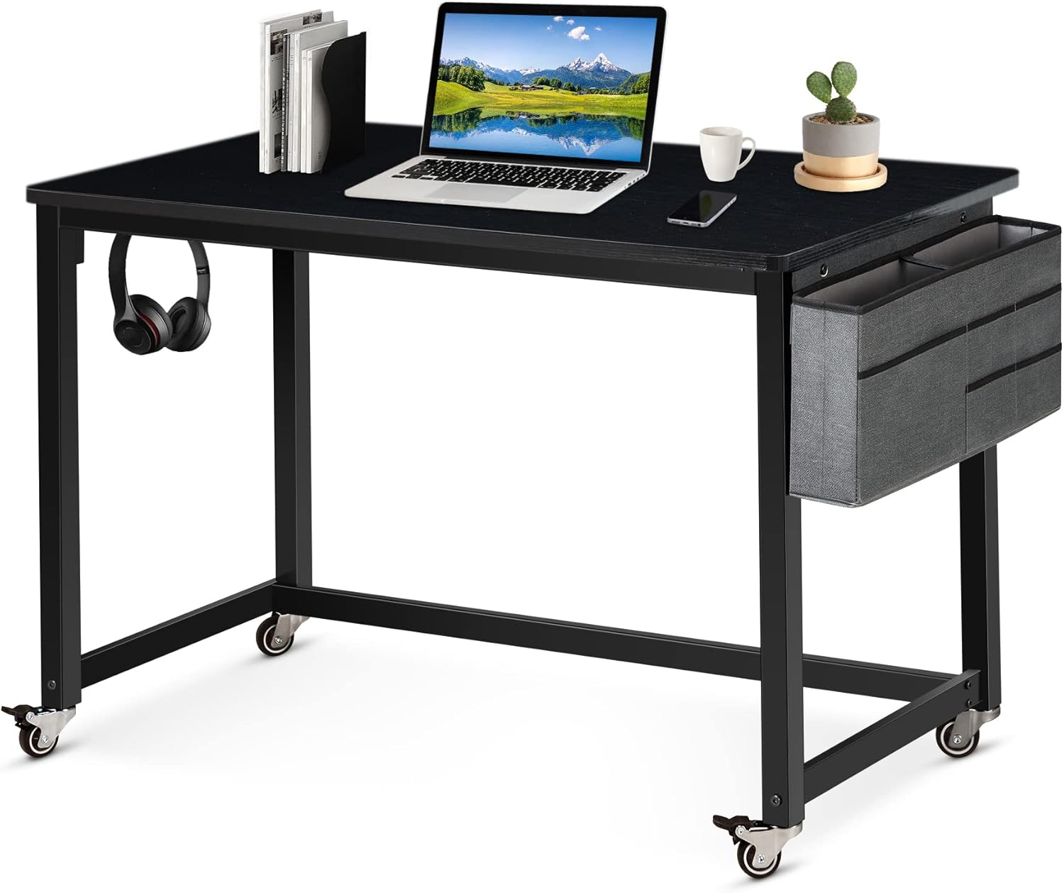 Amazon.com: OUTGAVA 39" Rolling Computer Desk with 4 Smooth Wheels and ...