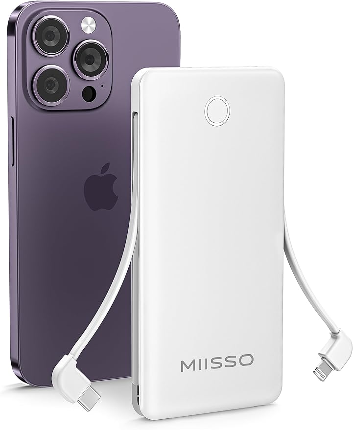 Amazon.com: 10000mah Slim Portable Charger with Built in Cable, Power ...