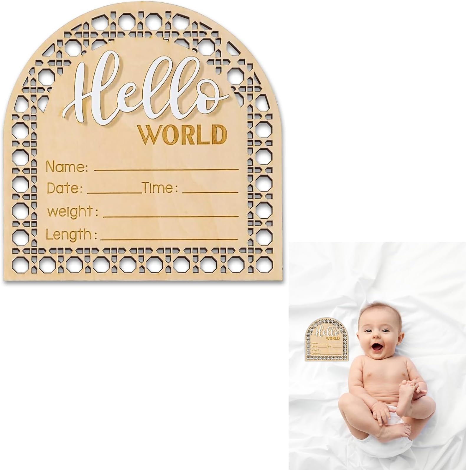 Amazon.com: Baby Announcement Sign, 5.5 Inch Wooden Hello World Newborn ...