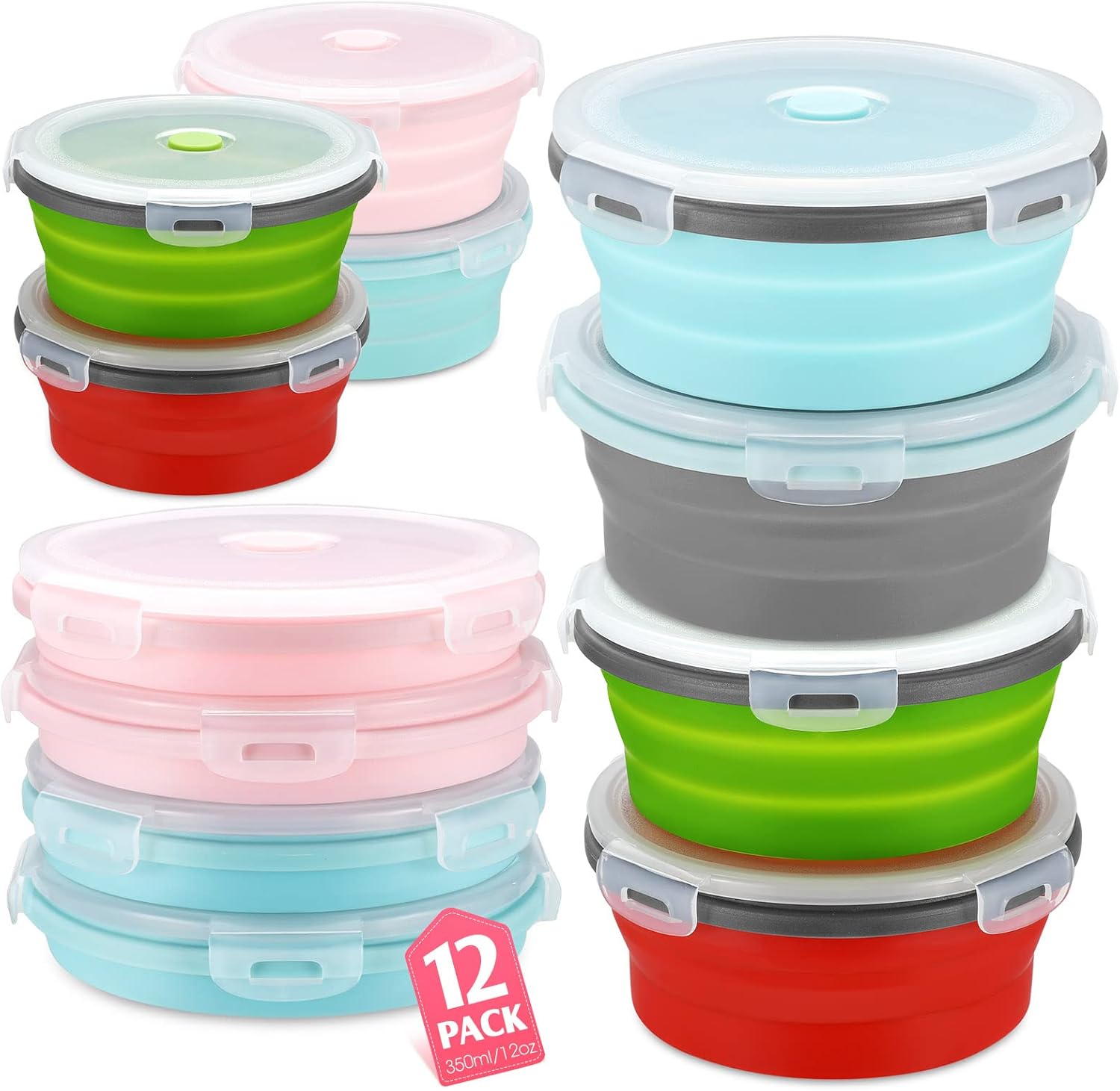 Amazon.com: Maxdot 12 Pack Collapsible Food Storage Containers Silicone ...