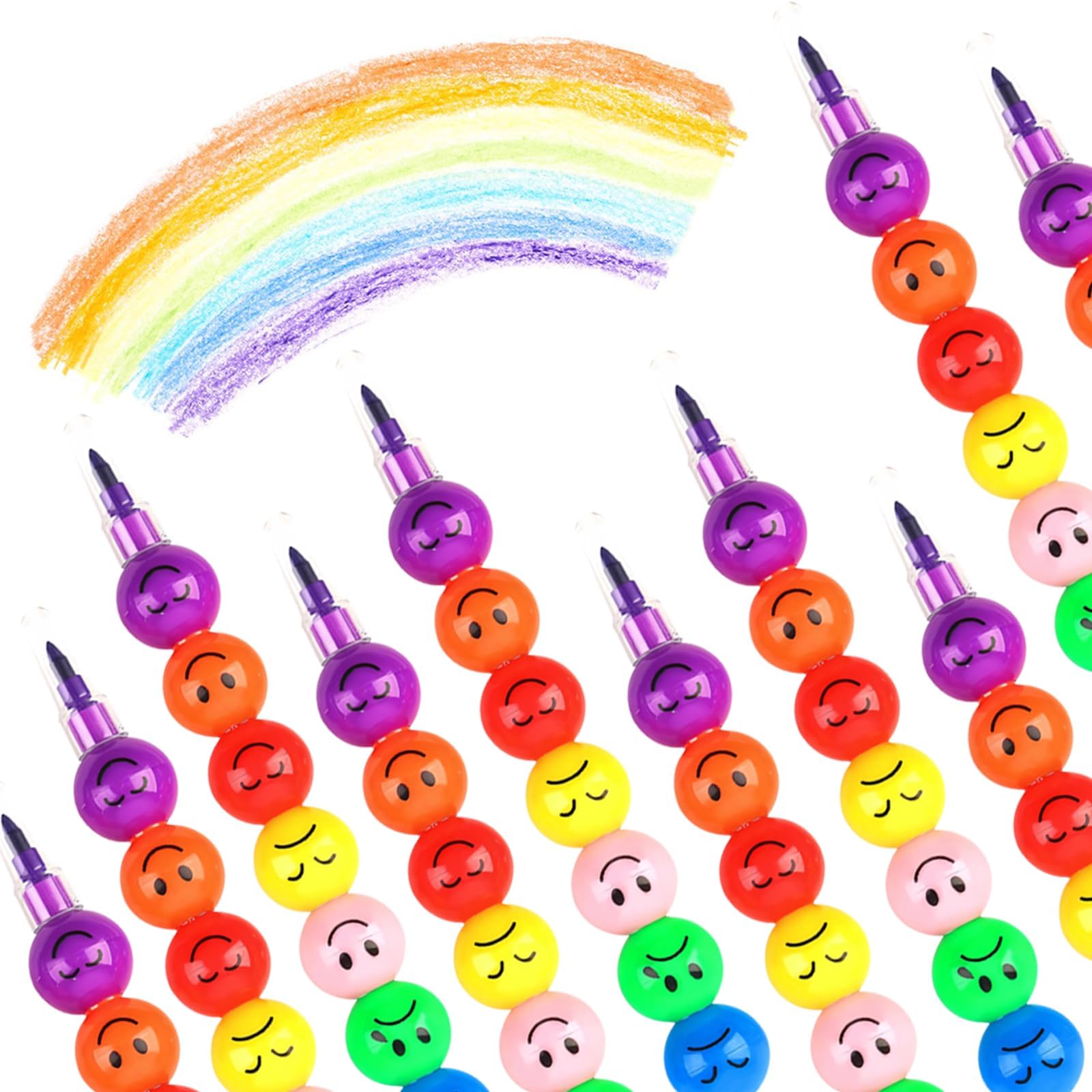 30 Pcs Smiley Stackable Crayons, Mini Stackable Crayon Packs, Rainbow ...