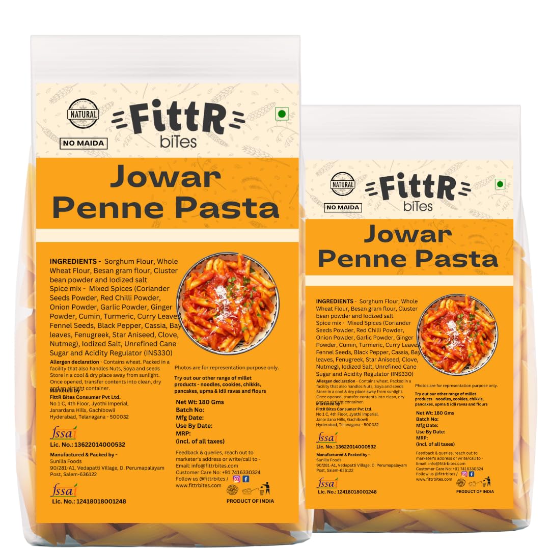 FittR Bites Jowar Millet Pasta, No Maida, Healthy, pack of 2, 360 gms ...