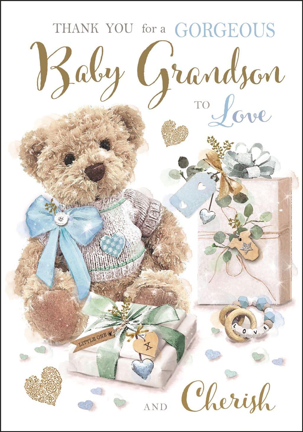New Baby Grandson Thank You Card - Gorgeous Grandson to Love - Teddy ...