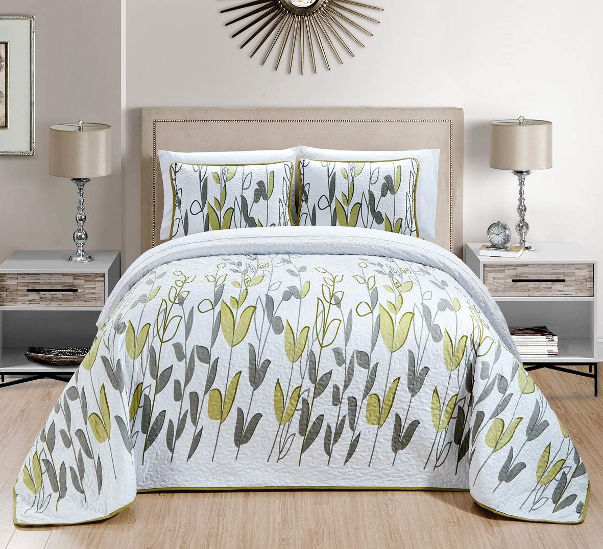 Amazon.com: GrandLinen 3-Piece Fine Printed Oversize (100" X 95") Quilt ...