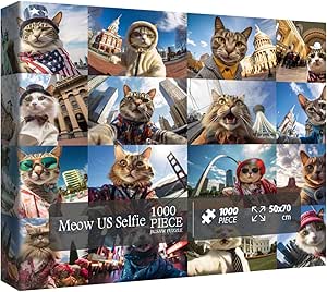 Amazon.com: Funny Cat Art Puzzles for Adults 1000 Pieces, Nature Travel ...