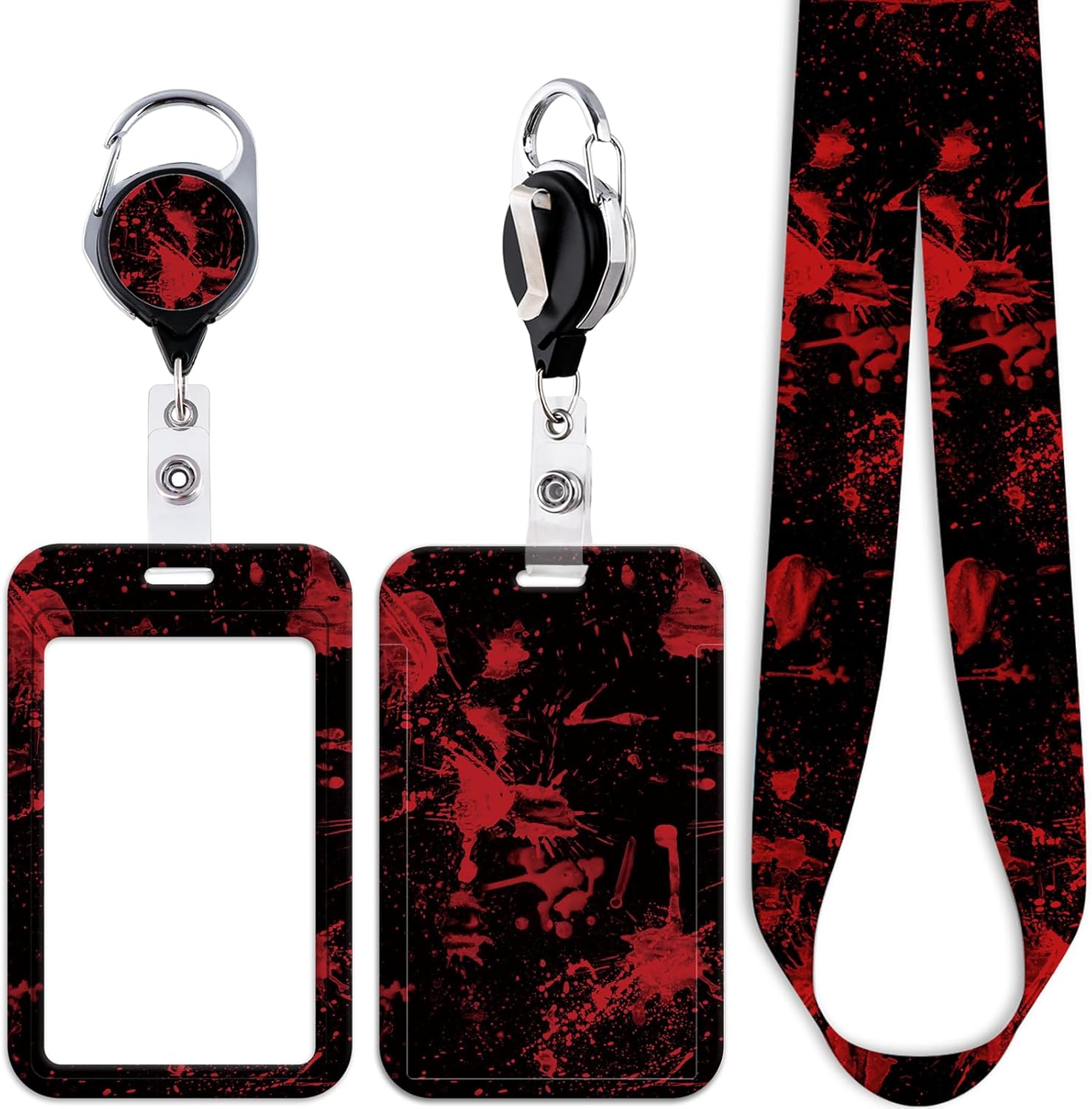 Amazon.com : Juanooo Red & Black ID Lanyard Badge Holder & Retractable ...