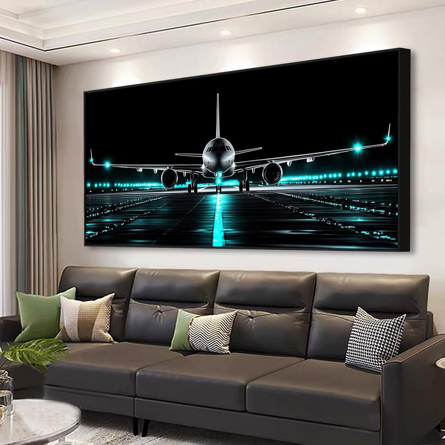 Amazon.com: Plane Landing Canvas Wall Art, Plane Panoramic Canvas Print ...