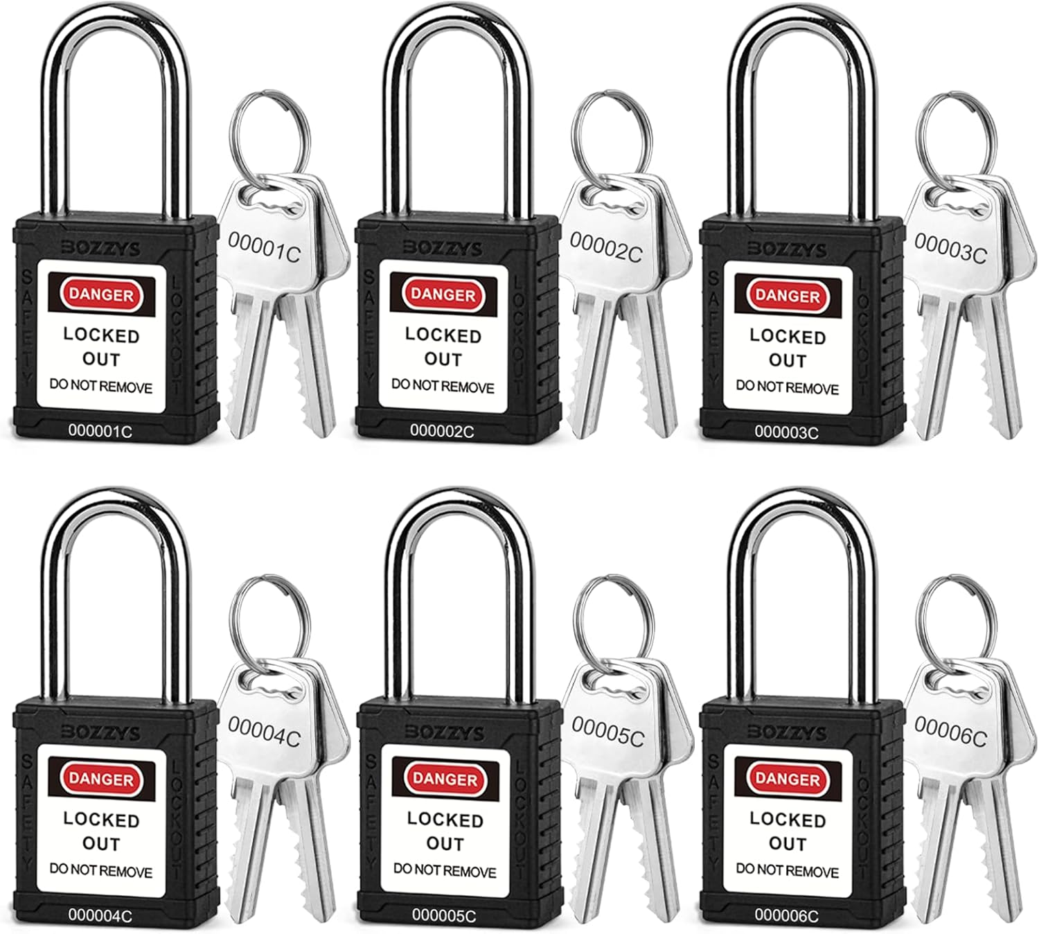 BOZZYS Lockout Tagout Locks 6-Pack｜OSHA Black Loto Locks Keyed ...