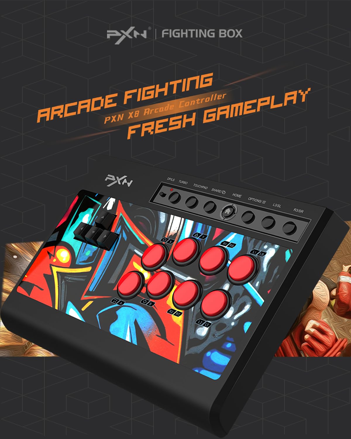 PXN X8 Arcade Fight Stick - Billentyűzet-szerű irányítógombo