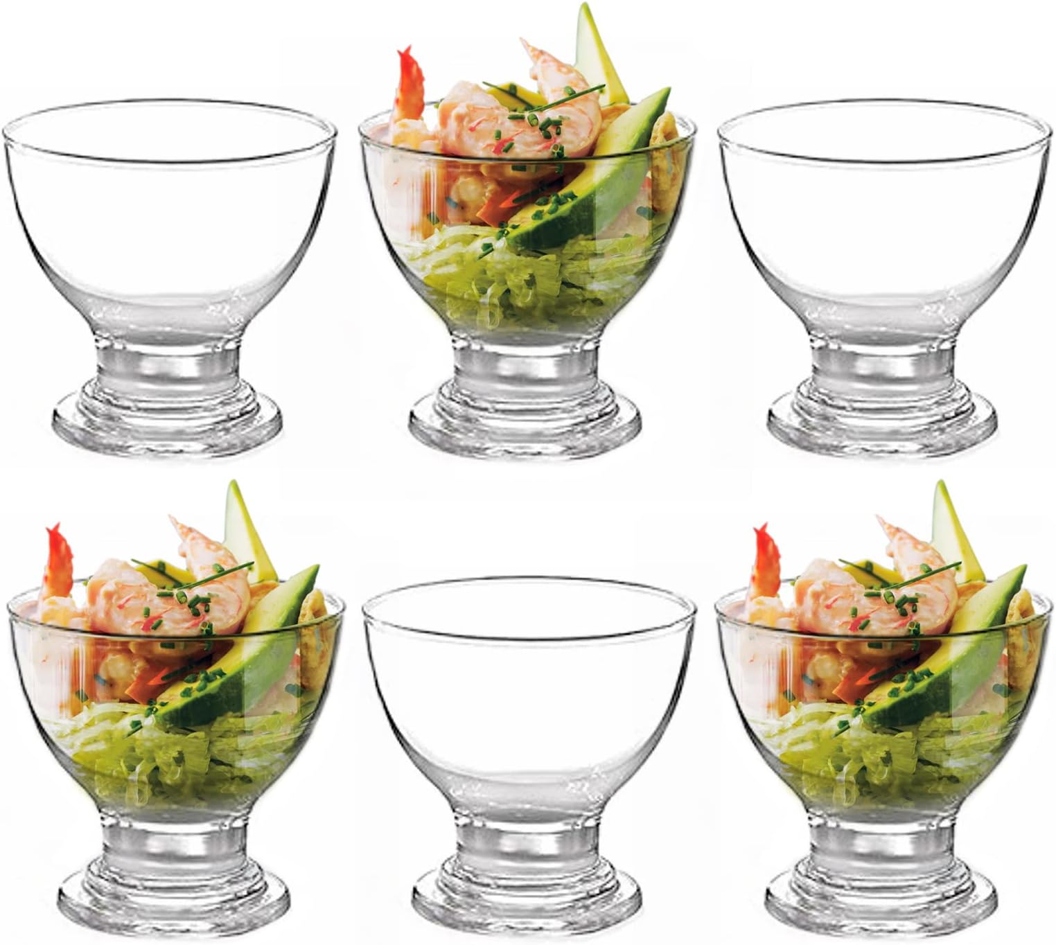 Set Of 6 Glass Prawn Cocktail Bowls Dishes Stemmed Appetizer Prawn ...