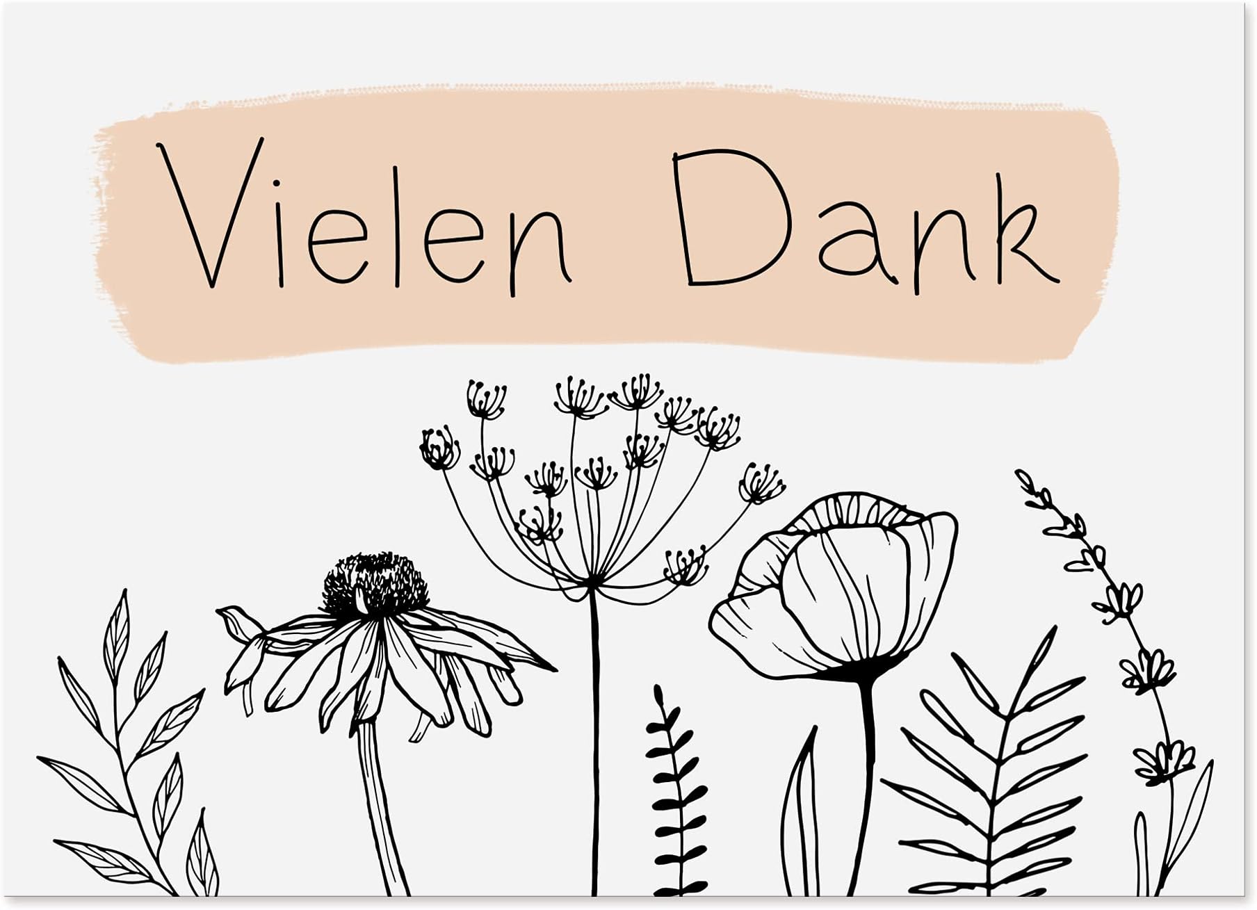 BETESSIN Dankeskarte - Dankeschön - Grußkarte im Blumenstil - Din A6 ...