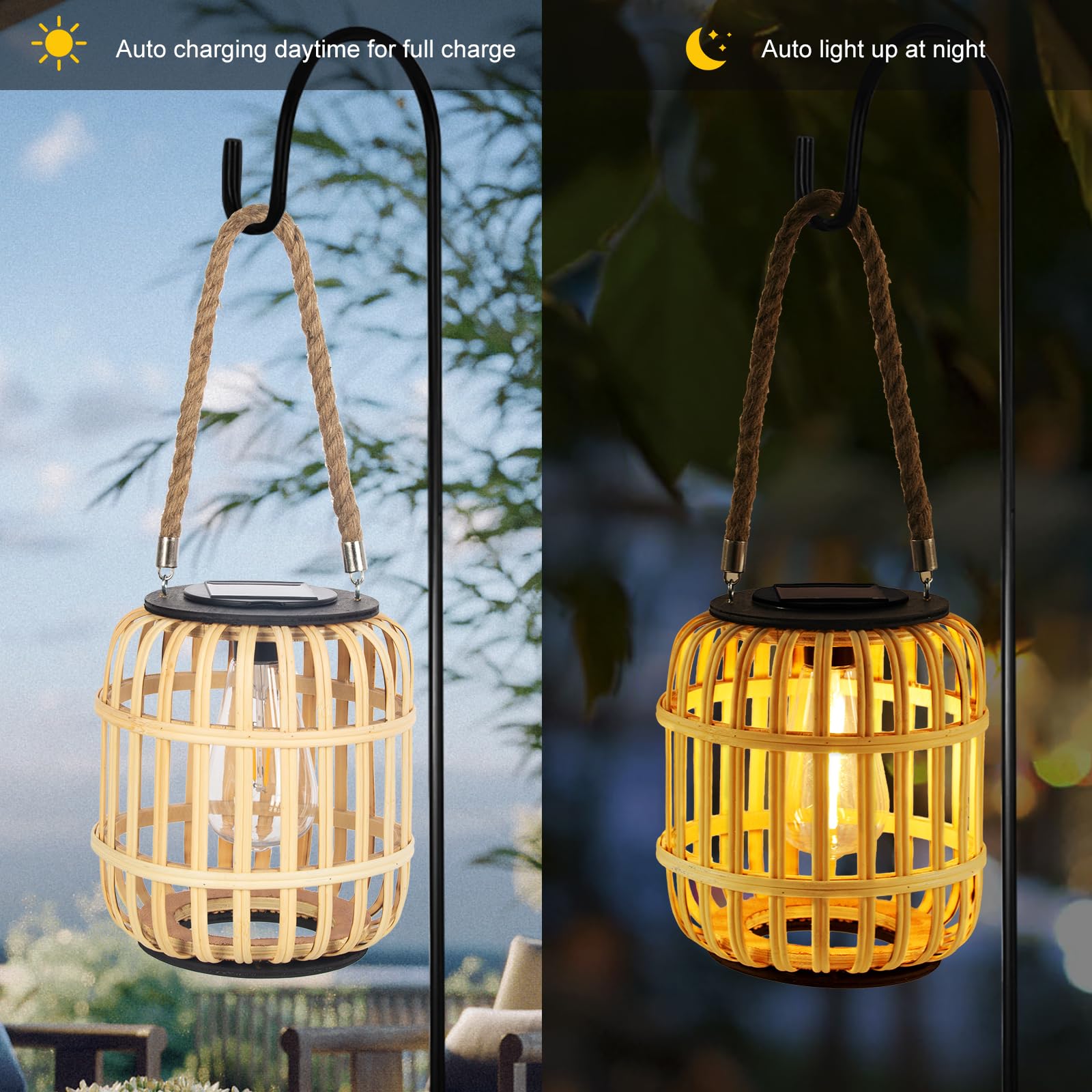 Snapklik.com : Larekook Solar Lanterns Outdoor,Natural Rattan Bamboo ...