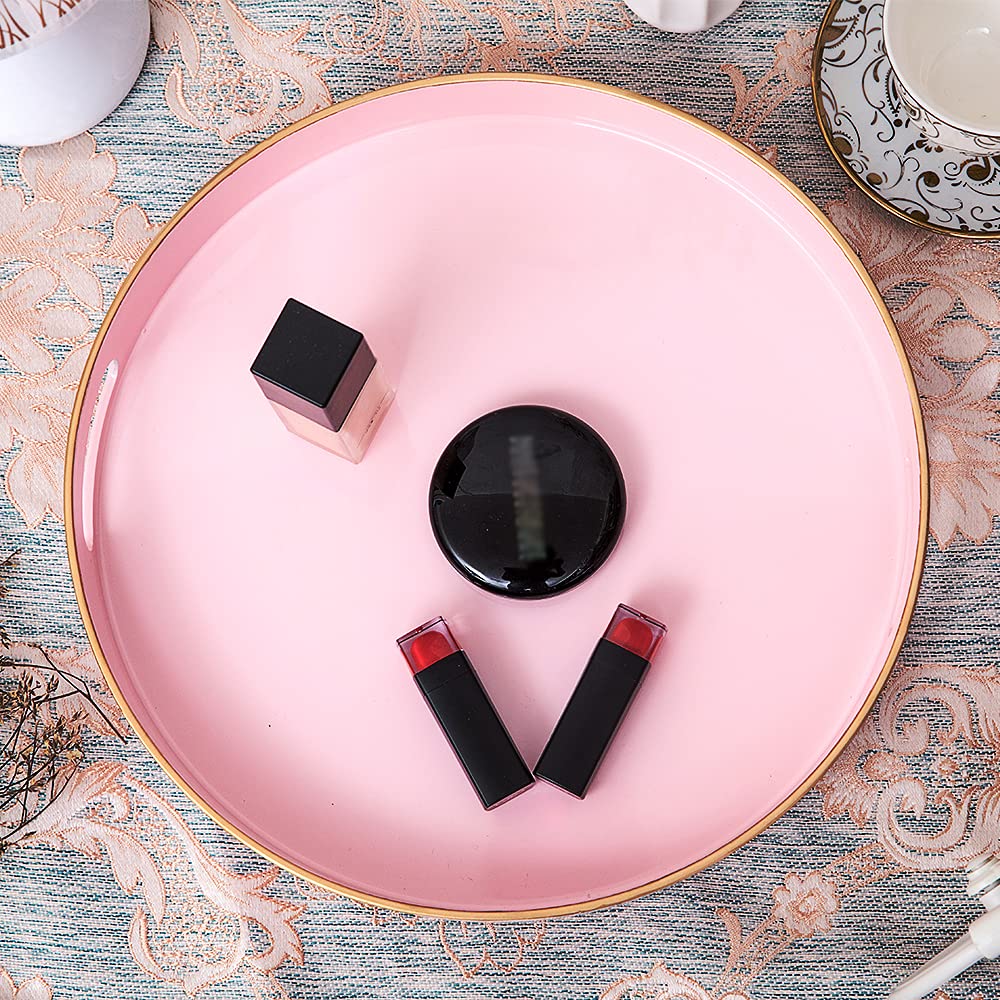 MAONAME 13" Round Tray, Pink Serving Tray with Handles, Modern ...