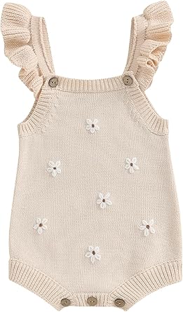 Amazon.com: Doisbetthsay Baby Girl Sweater Romper Sleeveless Floral Embroidery Bodysuit Baby ...