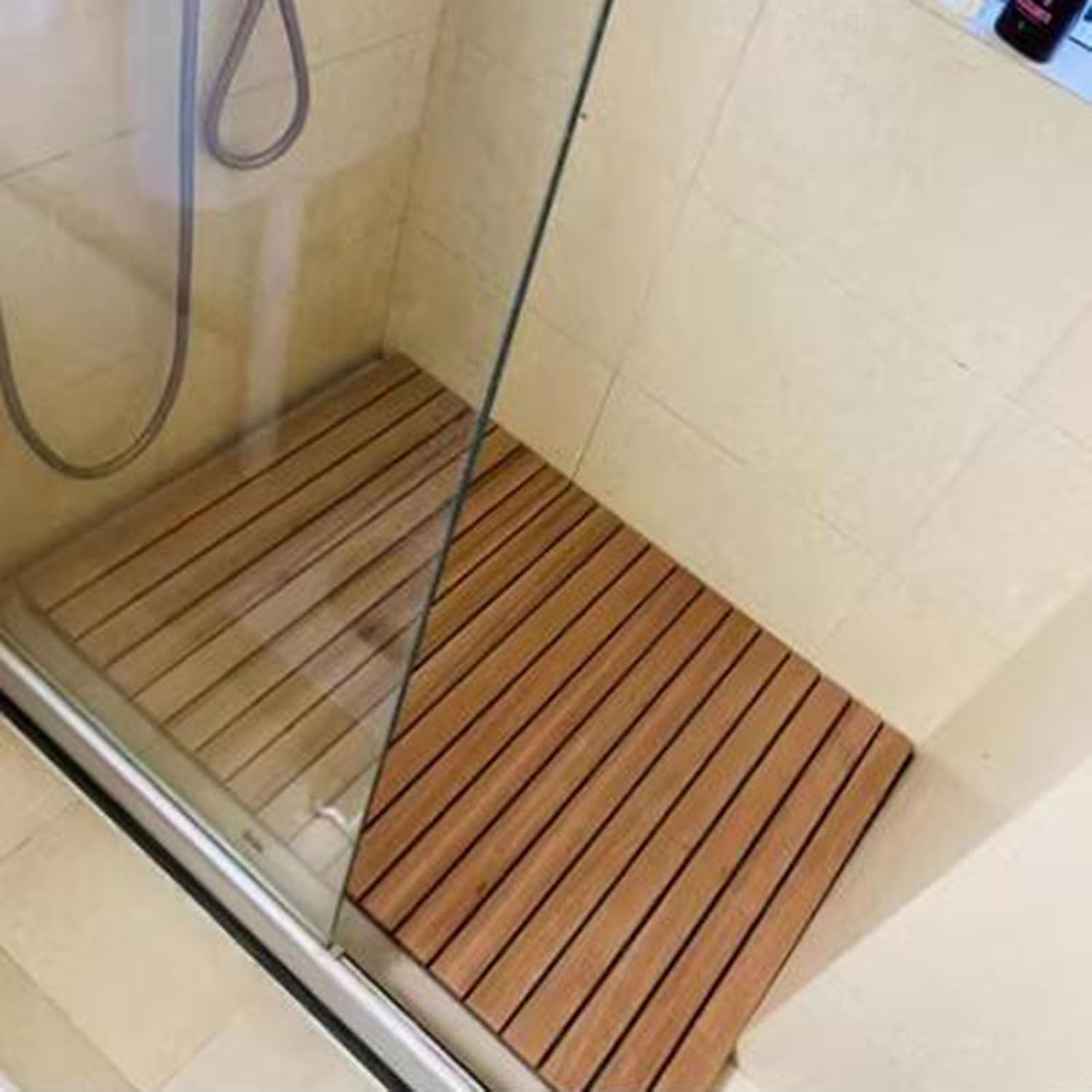 Amazon.com: RENLXFI Square Wood Shower Floor Mat, Waterproof Wood Bath ...
