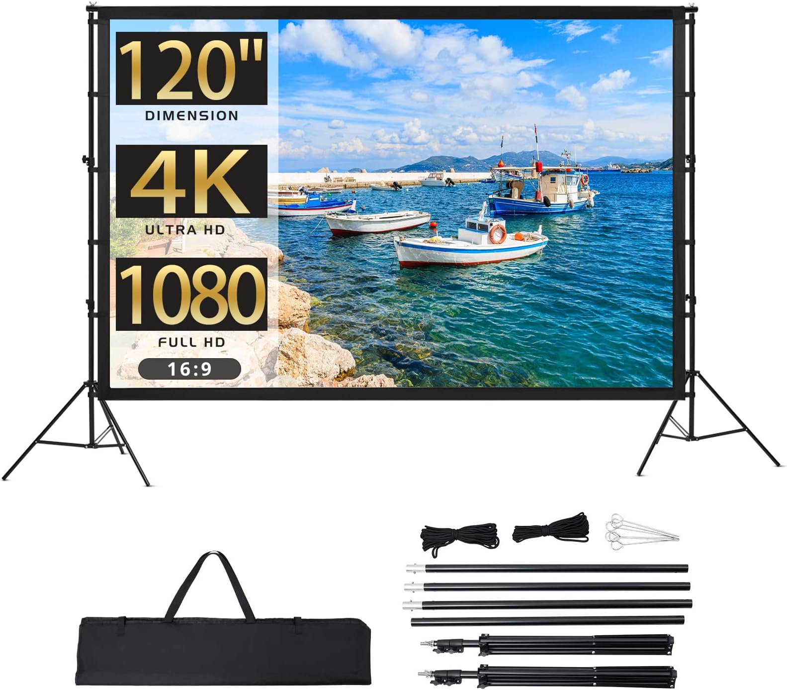 Amazon.com: VEVOR Projector Screen with Stand, 120 inch 16:9 4K 1080 HD ...