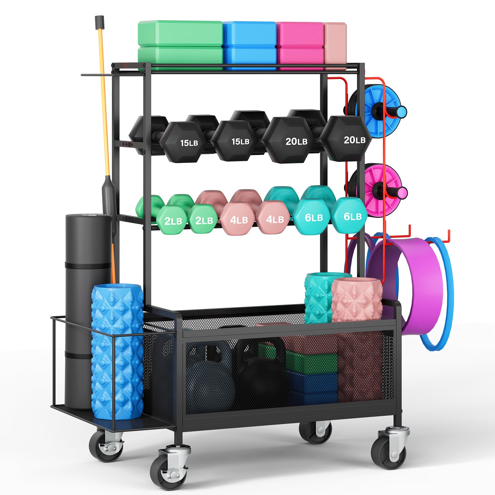 Dumbbell Rack Home Gym Rolling Storage Rack Foam Roller Yoga Mat ...