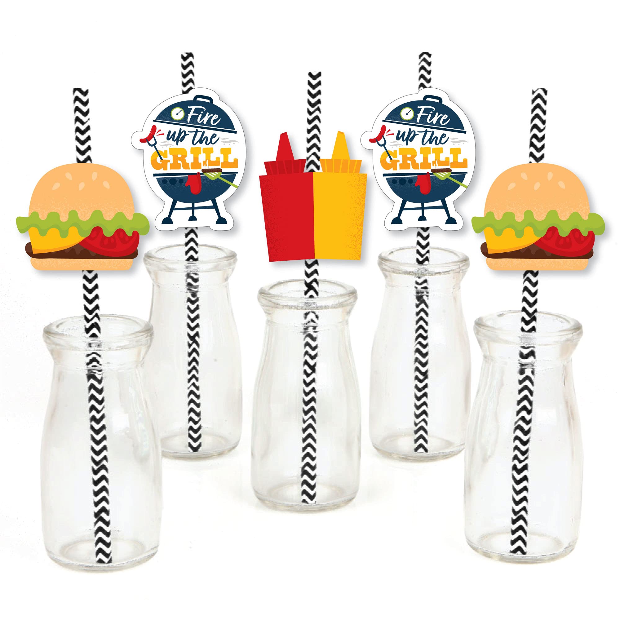 Amazon.com: Big Dot of Happiness Fire Up the Grill - Paper Straw Decor ...