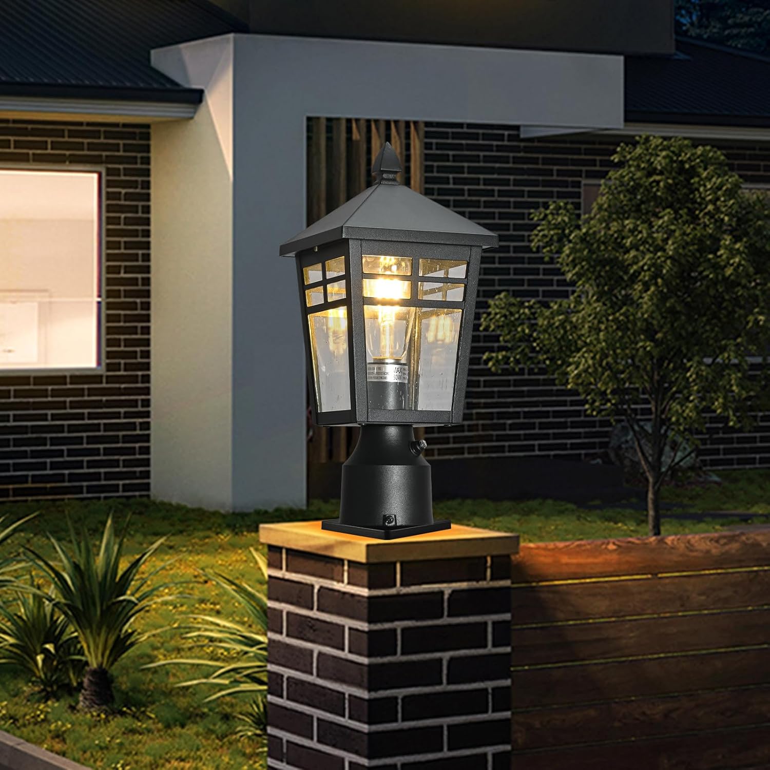 Outdoor Dusk to Dawn Post Mount Light Head with Seeded Glass, Exterior ...