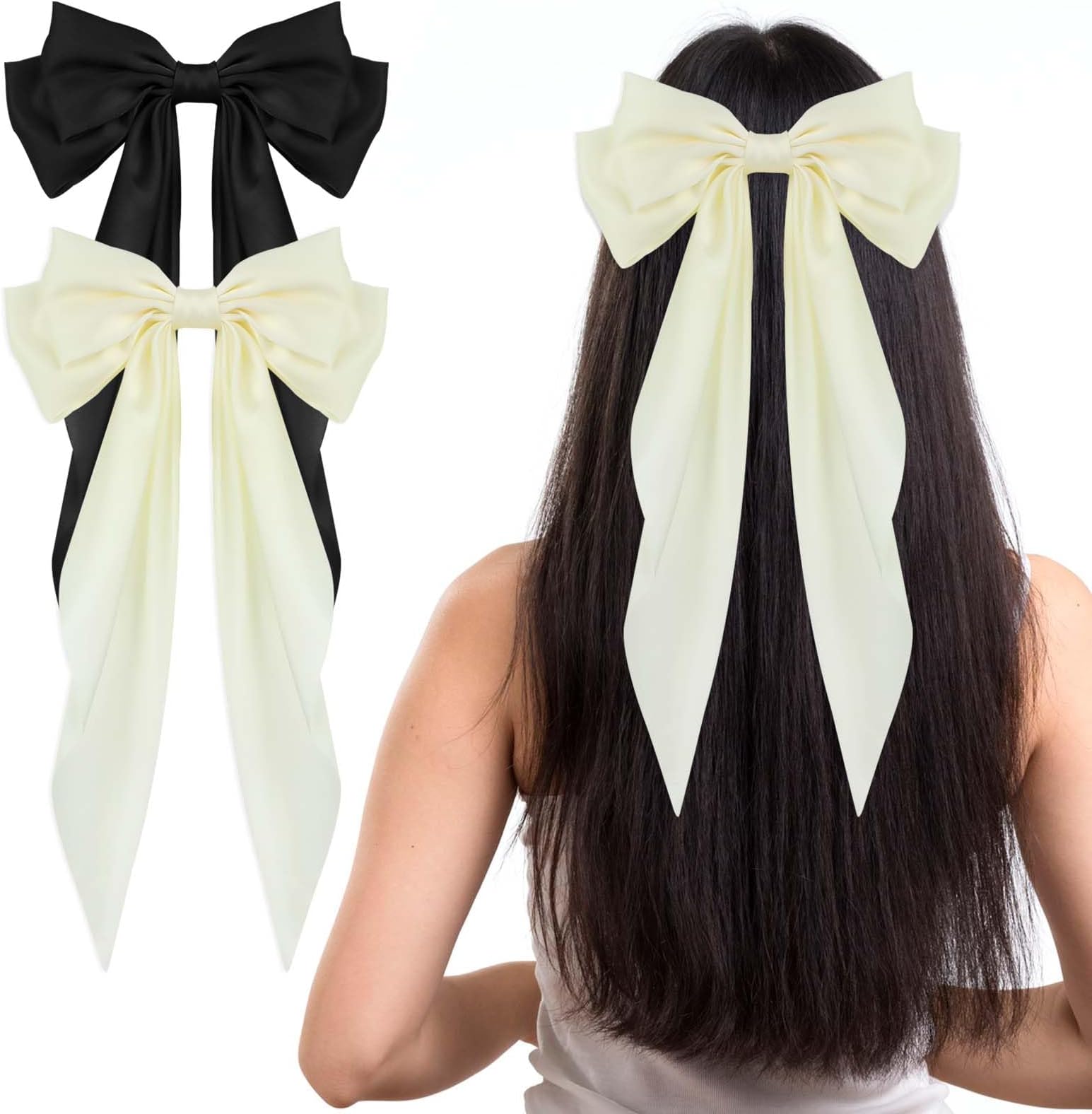 Amazon.com : 2 Pcs Bow Hair Clips Silky Satin Hair Bows Oversized Long ...