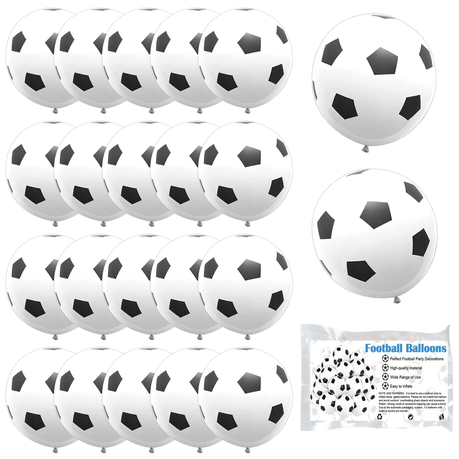20 Pcs Football Balloons, 12 Inch Black White Soccer Balloons, Birthday ...