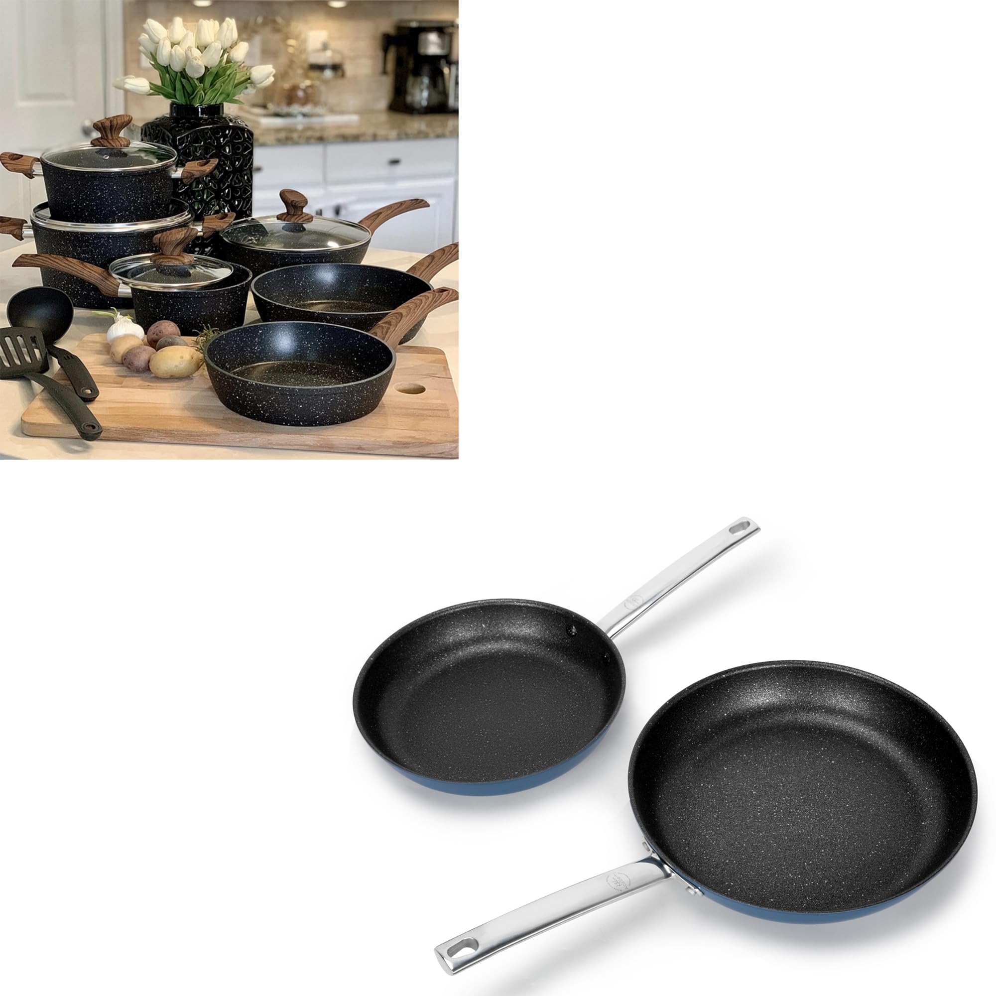 Amazon.com: Granite Cookware Set & Plasma Titanium Frying Pans: Home ...