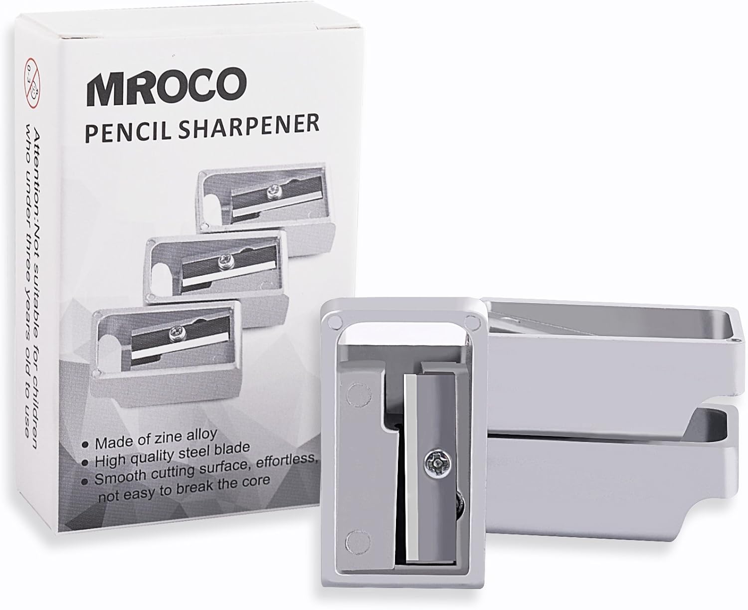 Amazon.com : MROCO Pack of 3 Metal Rectangular Silver Pencil Sharpeners ...
