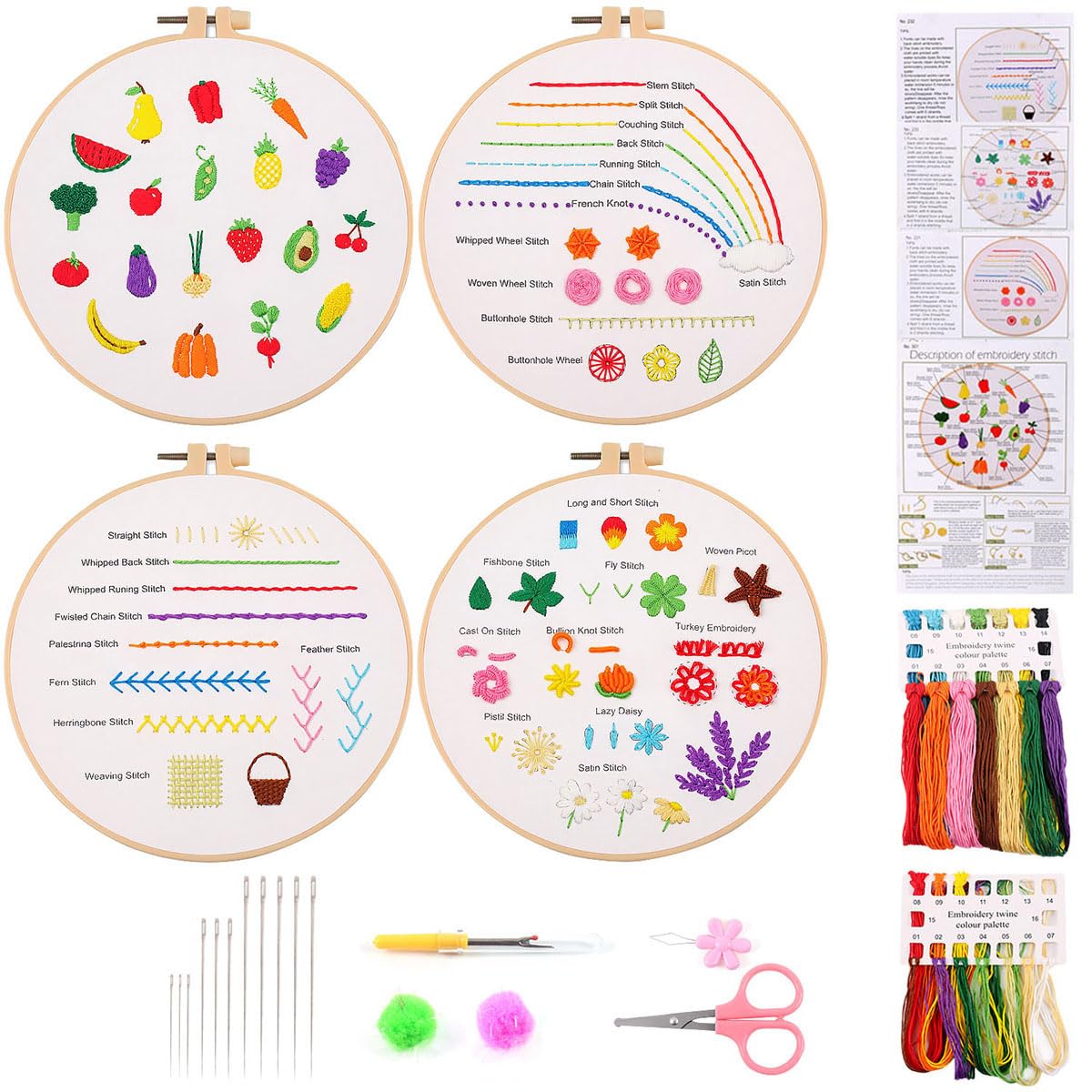 MAMUNU Embroidery Stitch Practice Kit, 4 Pack Embroidery Kit for ...