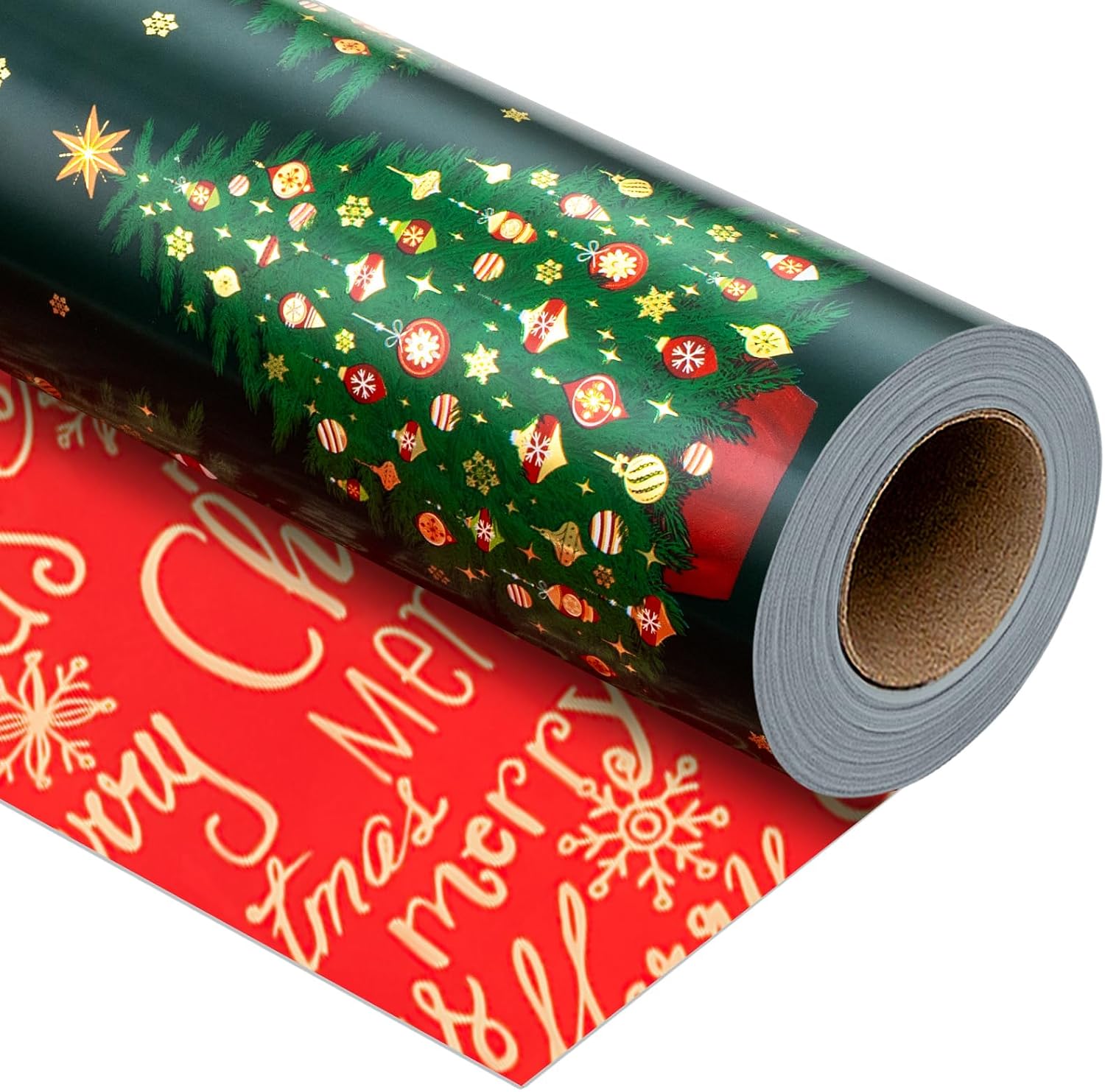 Amazon.com: Yarcony Reversible Christmas Wrapping Paper, Green Wrapping ...