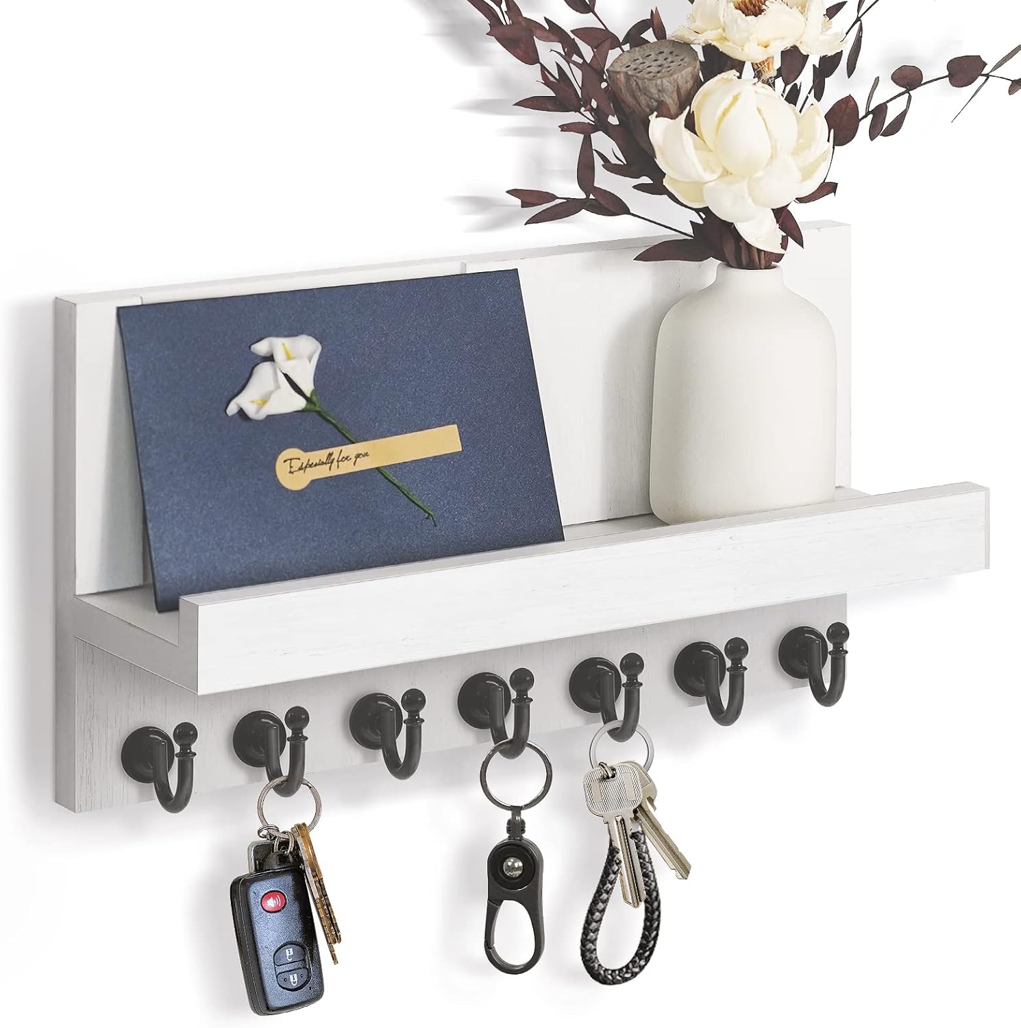 Amazon.com: HONJIN Key Holder for Wall: Upgraded 7 Sturdy Key Hooks ...